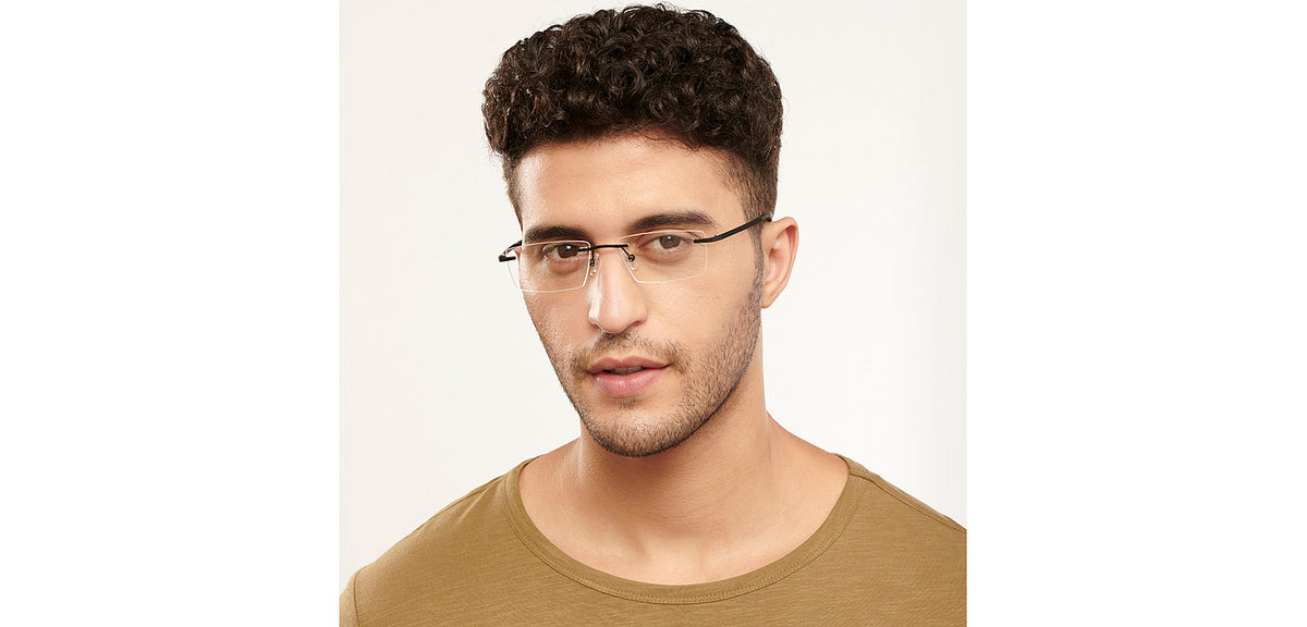Black Rectangle Rimless Unisex Eyeglasses By Lenskart Air 152059