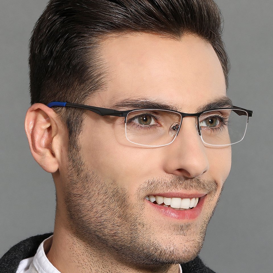 Gunmetal Rectangle Half Rim Unisex Eyeglasses By Vincent Chase Computer Glasses 142741 Lenskart