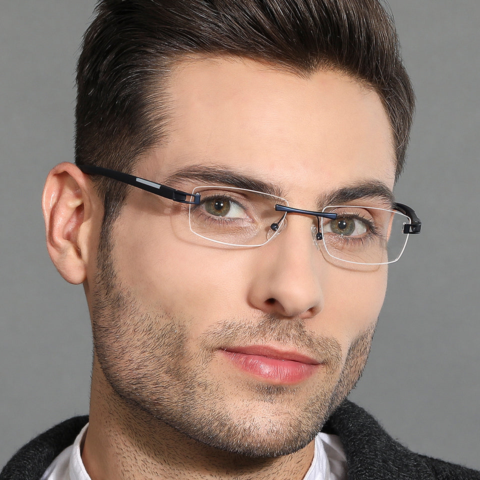 Blue Rectangle Rimless Narrow Unisex Eyeglasses By Lenskart Air 134439